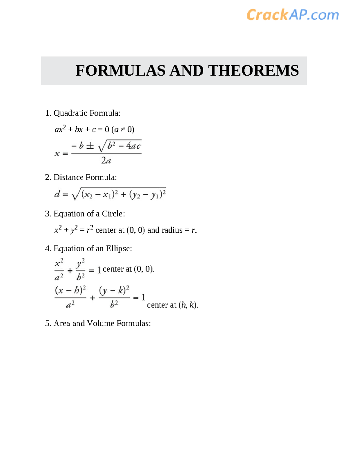 Formulas summary calculus derivative and integration - FORMULAS AND ...