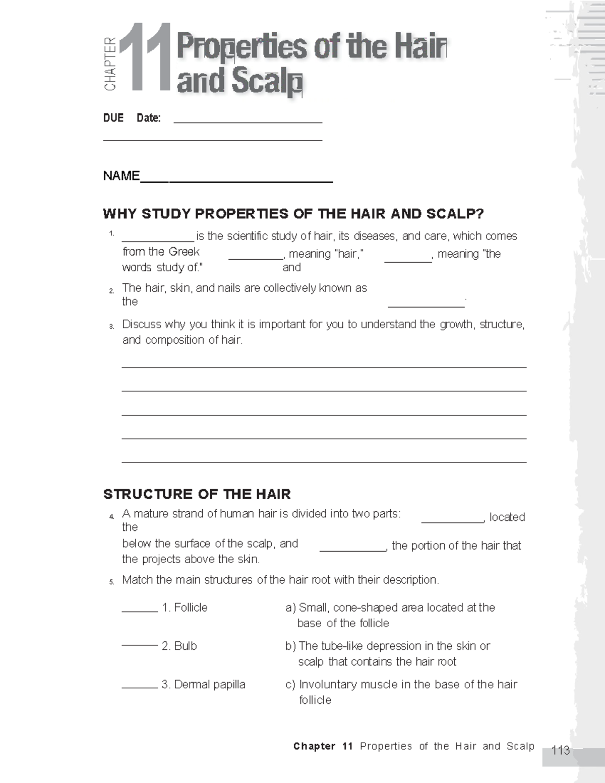 Chapter 11 Prop of hair and Scalp - 11 CHAPTER DUE Date: MONDAY JANUARY ...