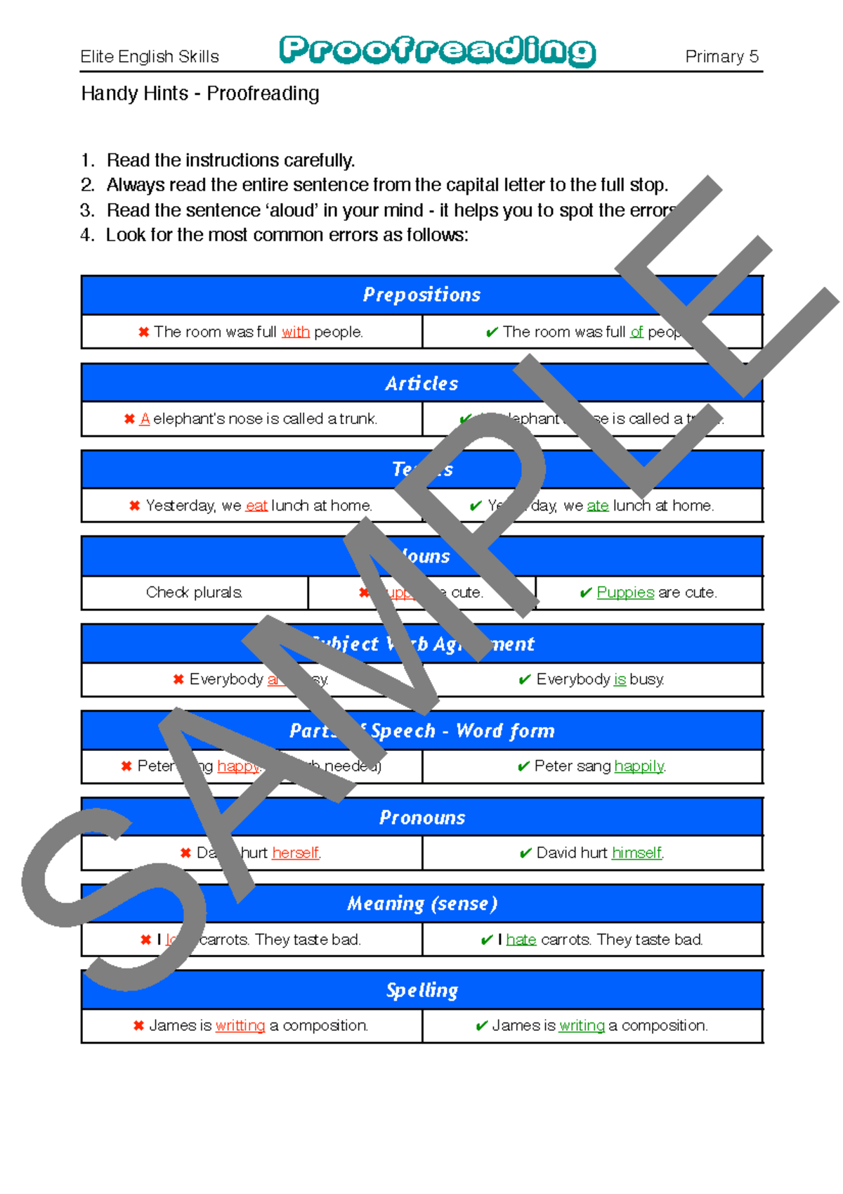 P5-proofreading - for primary - Handy Hints - Proofreading 1. Read the ...