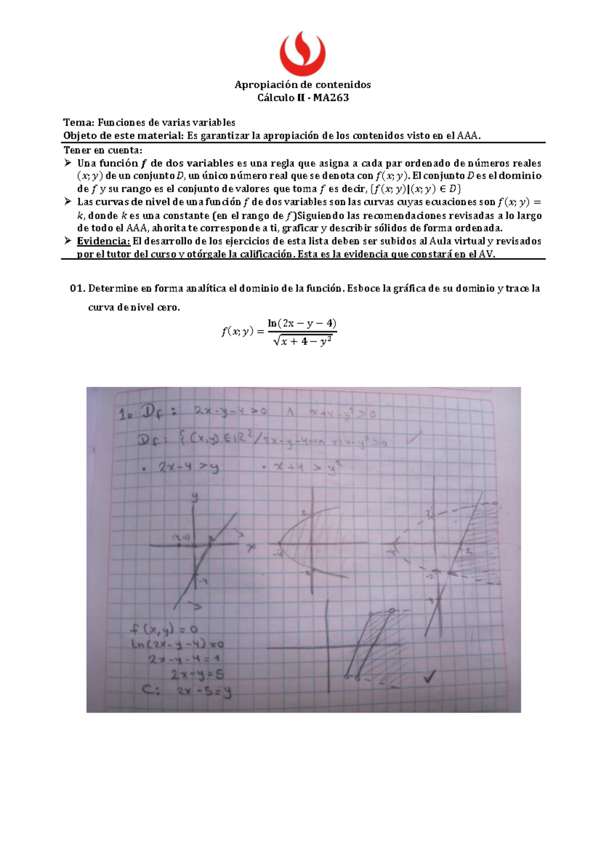 Semana 3 ejercicios aaad - ApropiaciÛn de contenidos C·lculo II - MA Tema: Funciones de varias ...