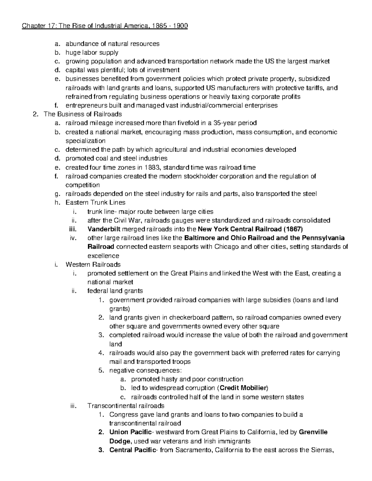 The Rise of Industrial America: Railroads and Consolidation - Studocu