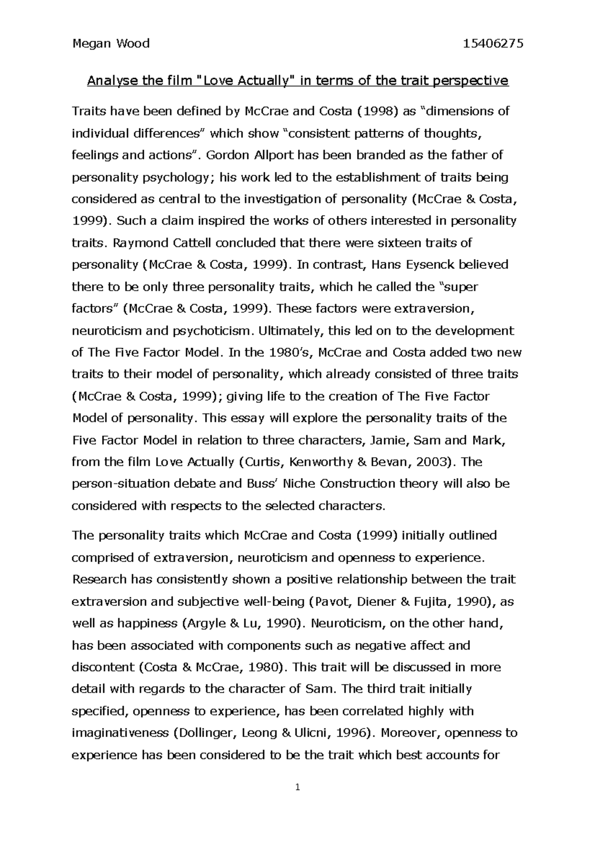 PSY2014 Personality Assignment (Love Actually Film) - Megan Wood ...