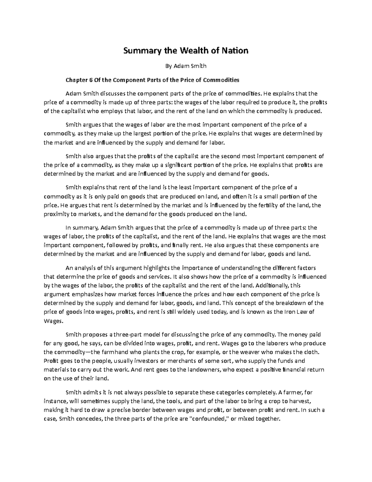 The Wealth of Nations chapter 6 summary - Summary the Wealth of Nation ...