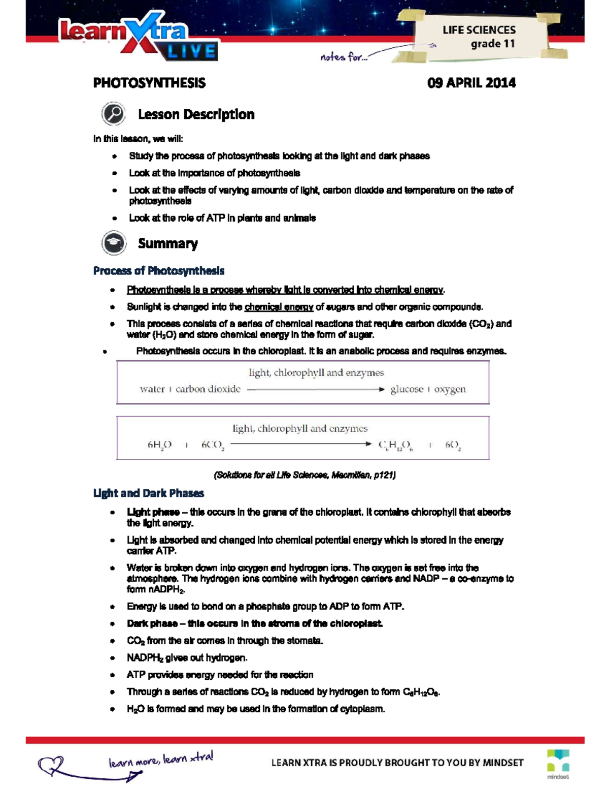 Life Sciences Gr11 Notes Photosynthesis - Studocu