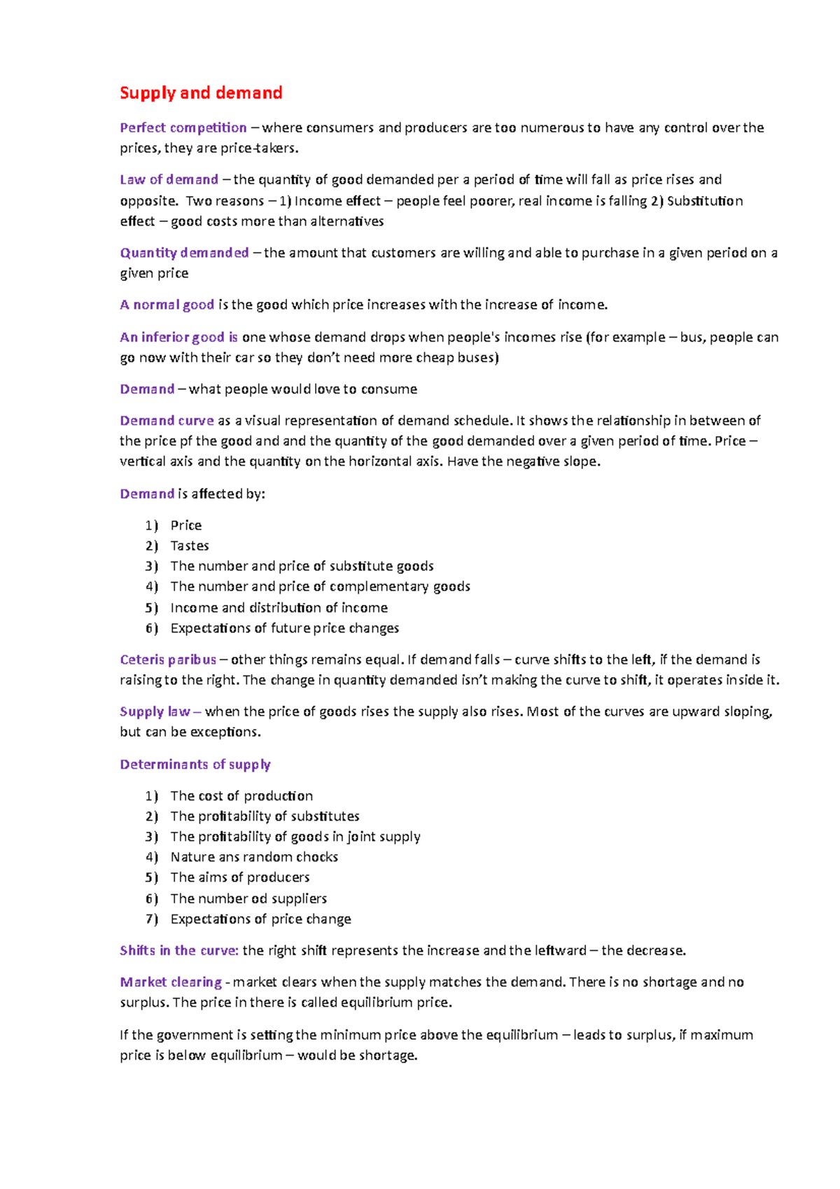 Supply and demand, Elasticity summary - economics - GEM - Studocu