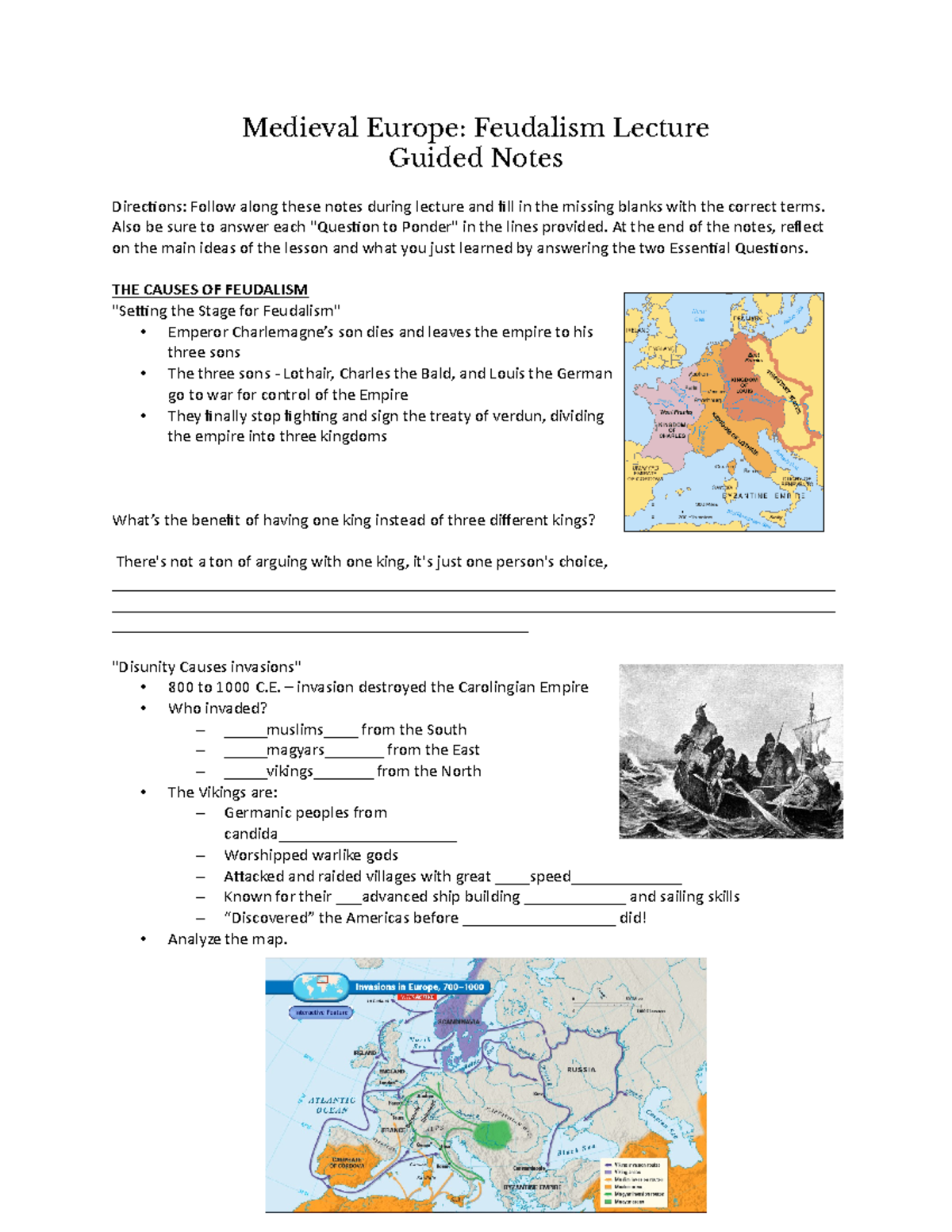 Feudalism in Europe Guided Notes - Medieval Europe: Feudalism Lecture ...