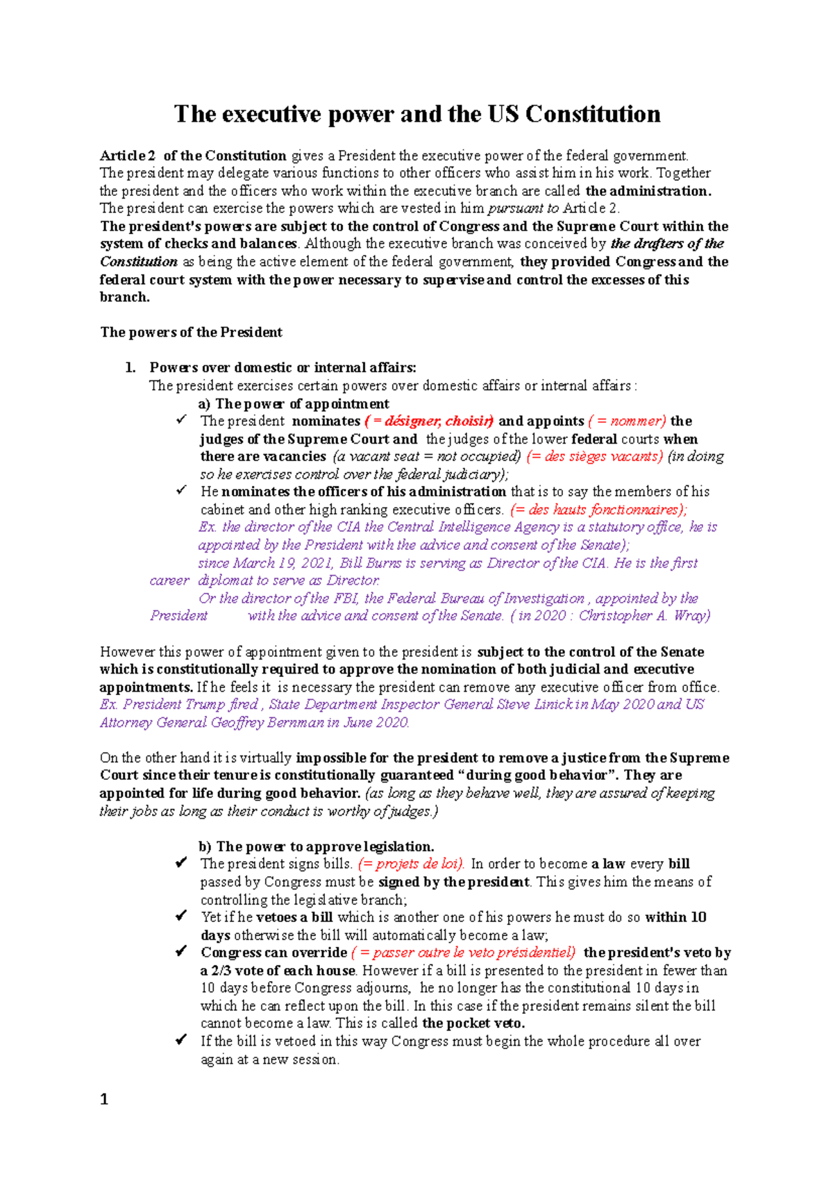 L1 The executive power October 2021 - The executive power and the US ...