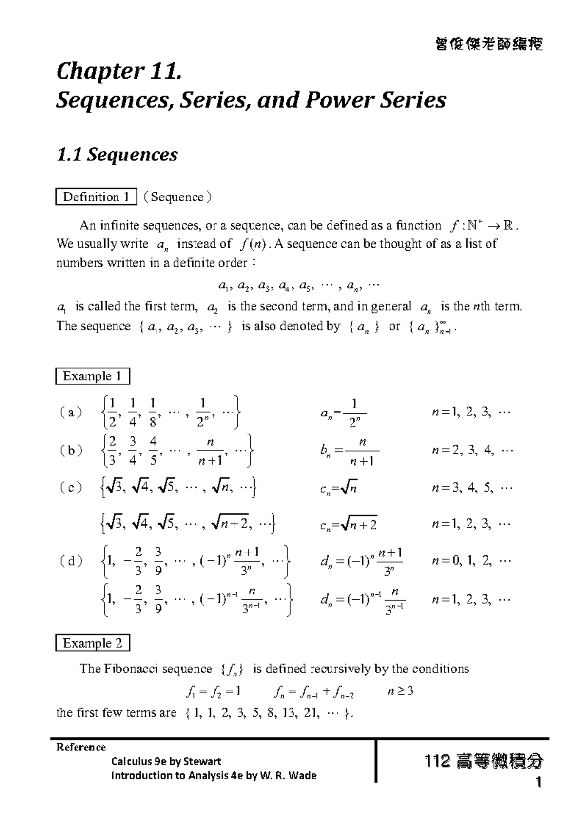 Calculus - 11.1 Sequences - Reference ဓ ဈ - Studocu