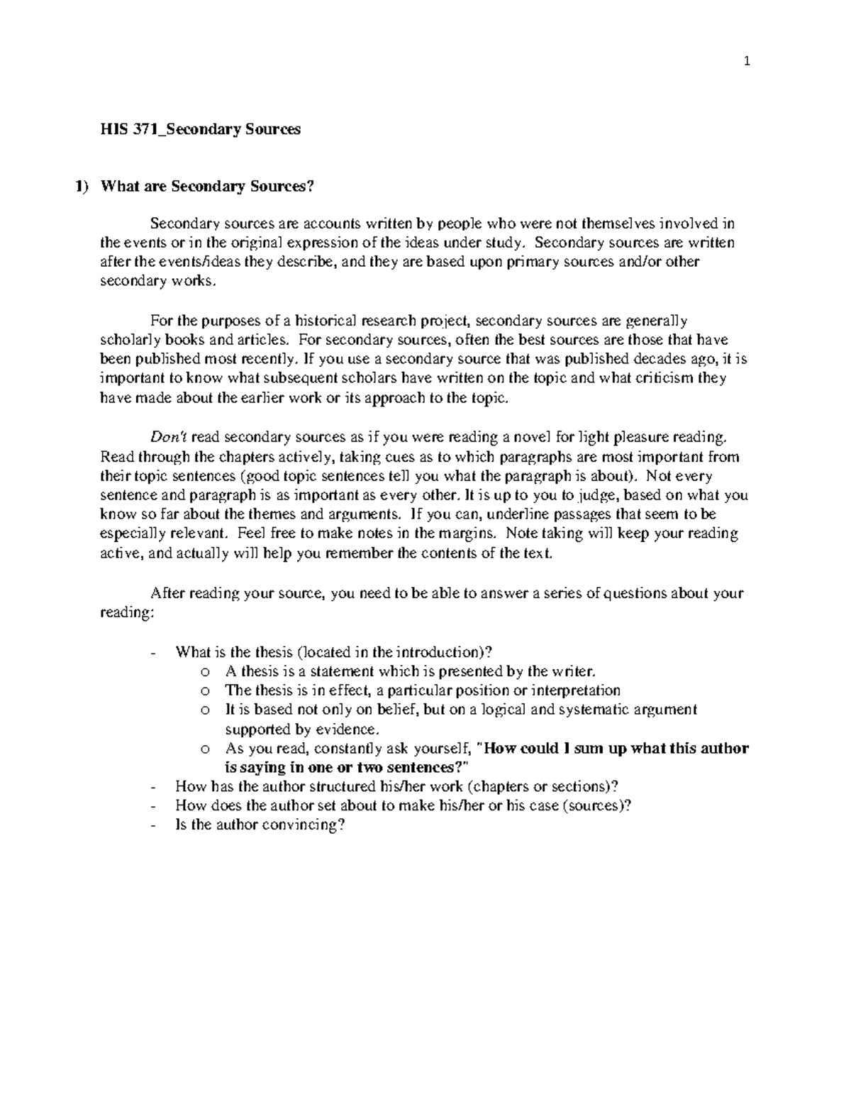 HIS 371 Secondary Source Assignment - 1 HIS 371_Secondary Sources What ...
