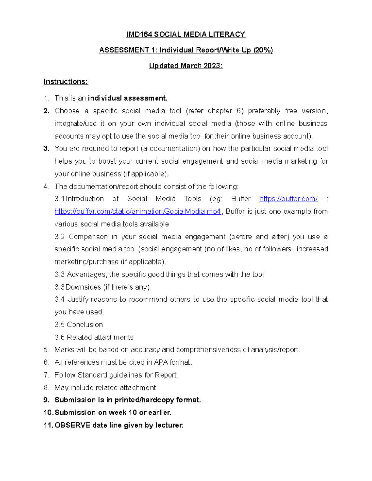 Assessment 1 Individual Assignment - IMD164 SOCIAL MEDIA LITERACY ...