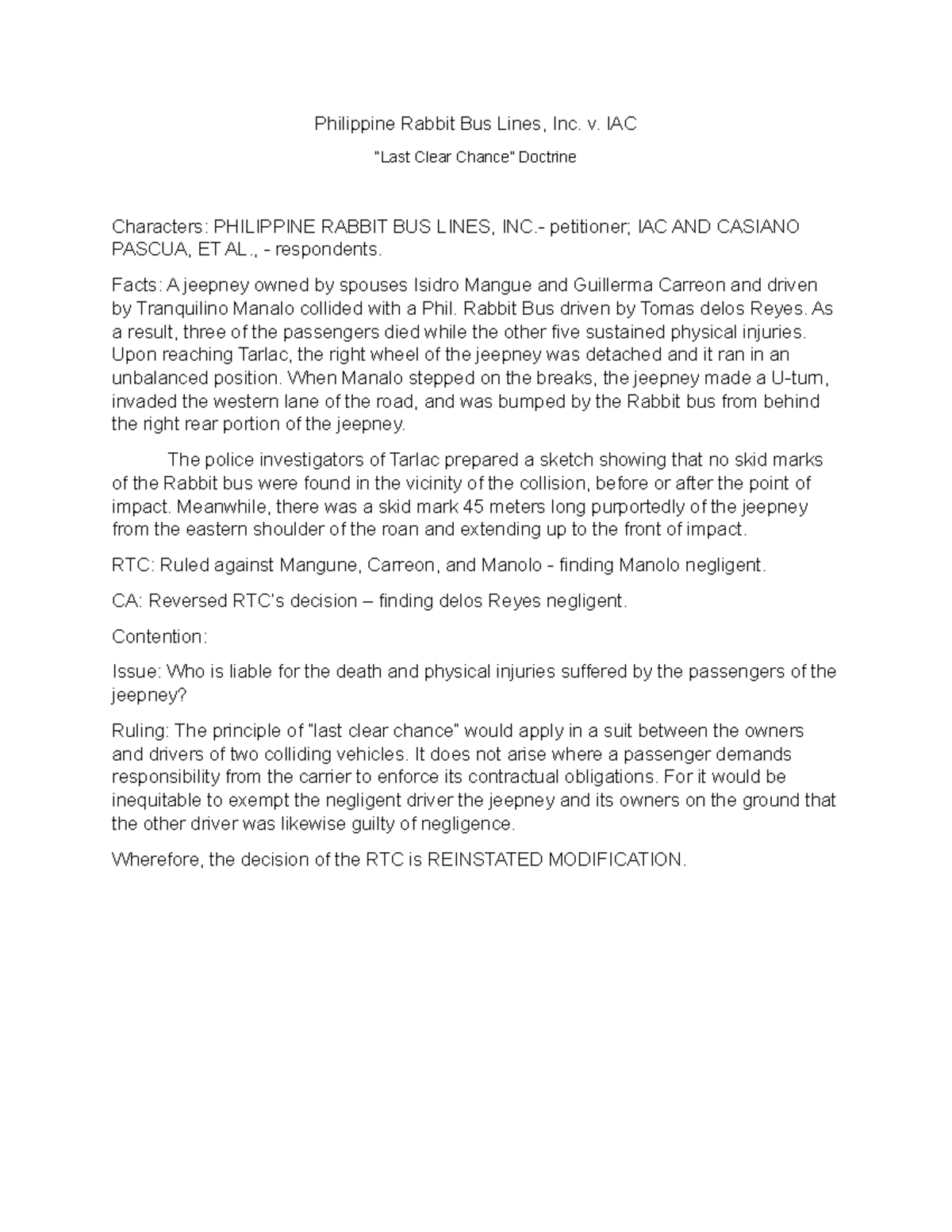 Philippine Rabbit vs - BS Legal Management - Studocu