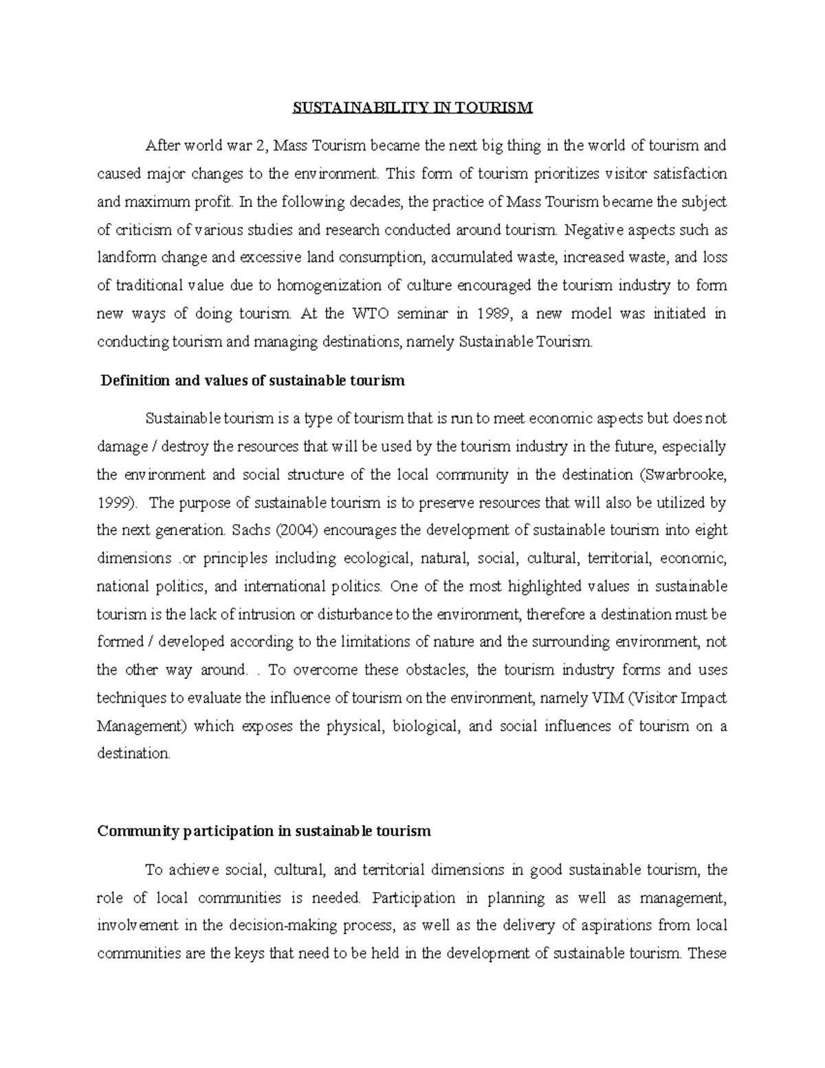 Sustainability IN Tourism - SUSTAINABILITY IN TOURISM After world war 2 ...