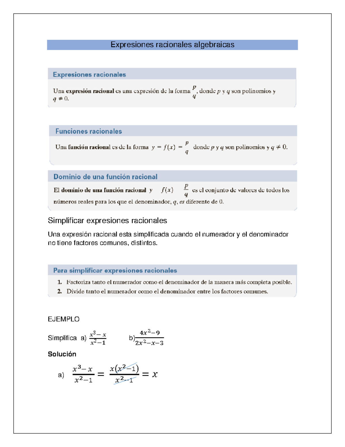 Expresiones racionales algebraicas(1) (1) - Expresiones racionales ...