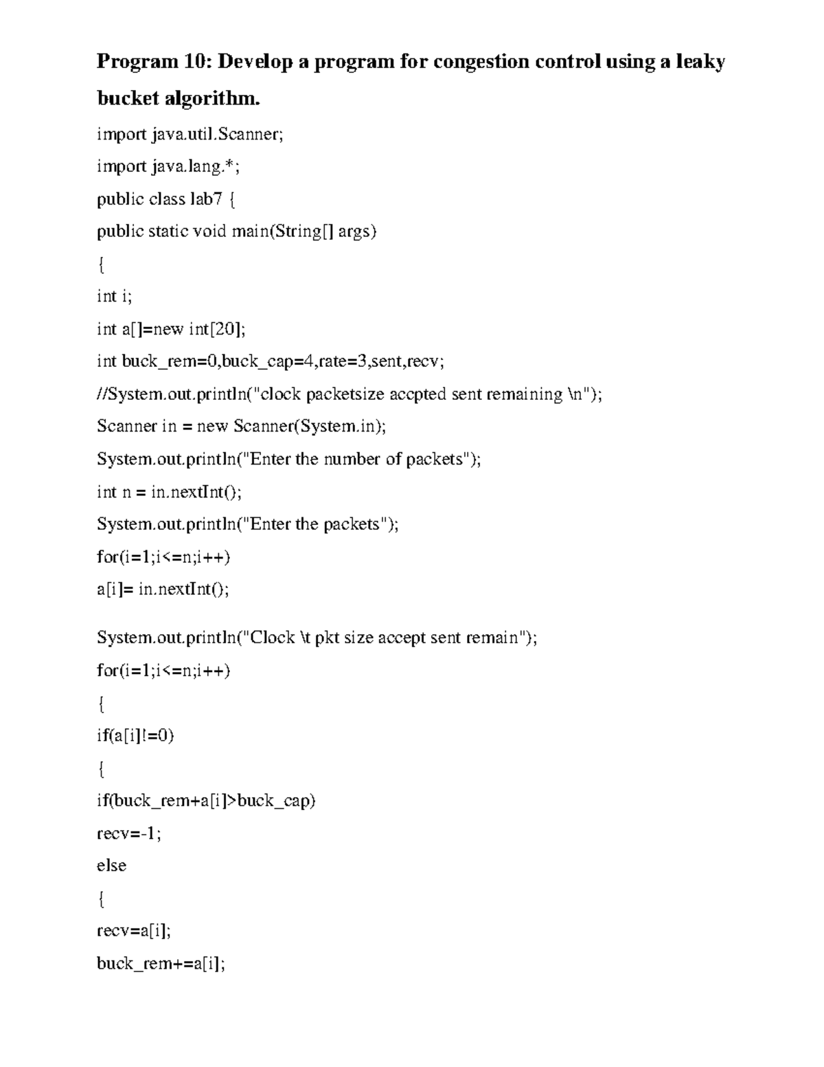 Program 56 And10 Cm Lab 5610 Program 10 Develop A Program For Congestion Control Using A