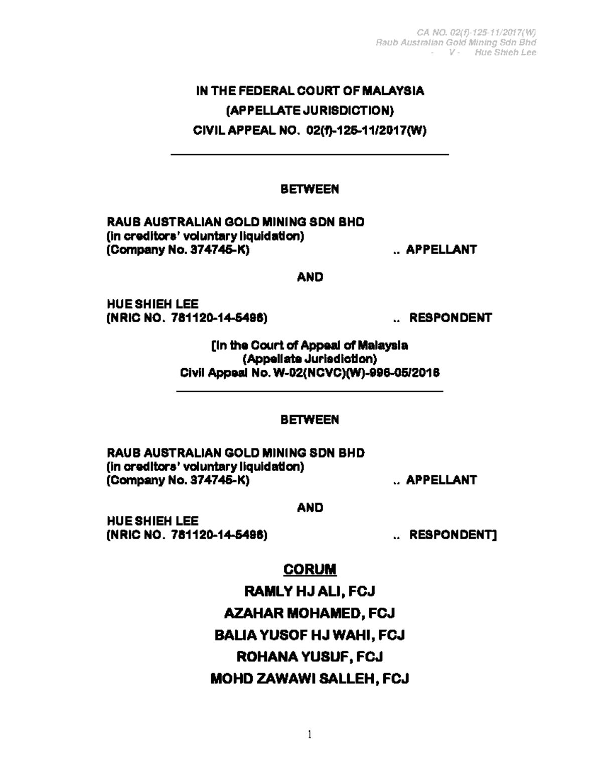 Raub fedcourt 2019 - Defamation case - Raub Australian Gold Mining Sdn ...