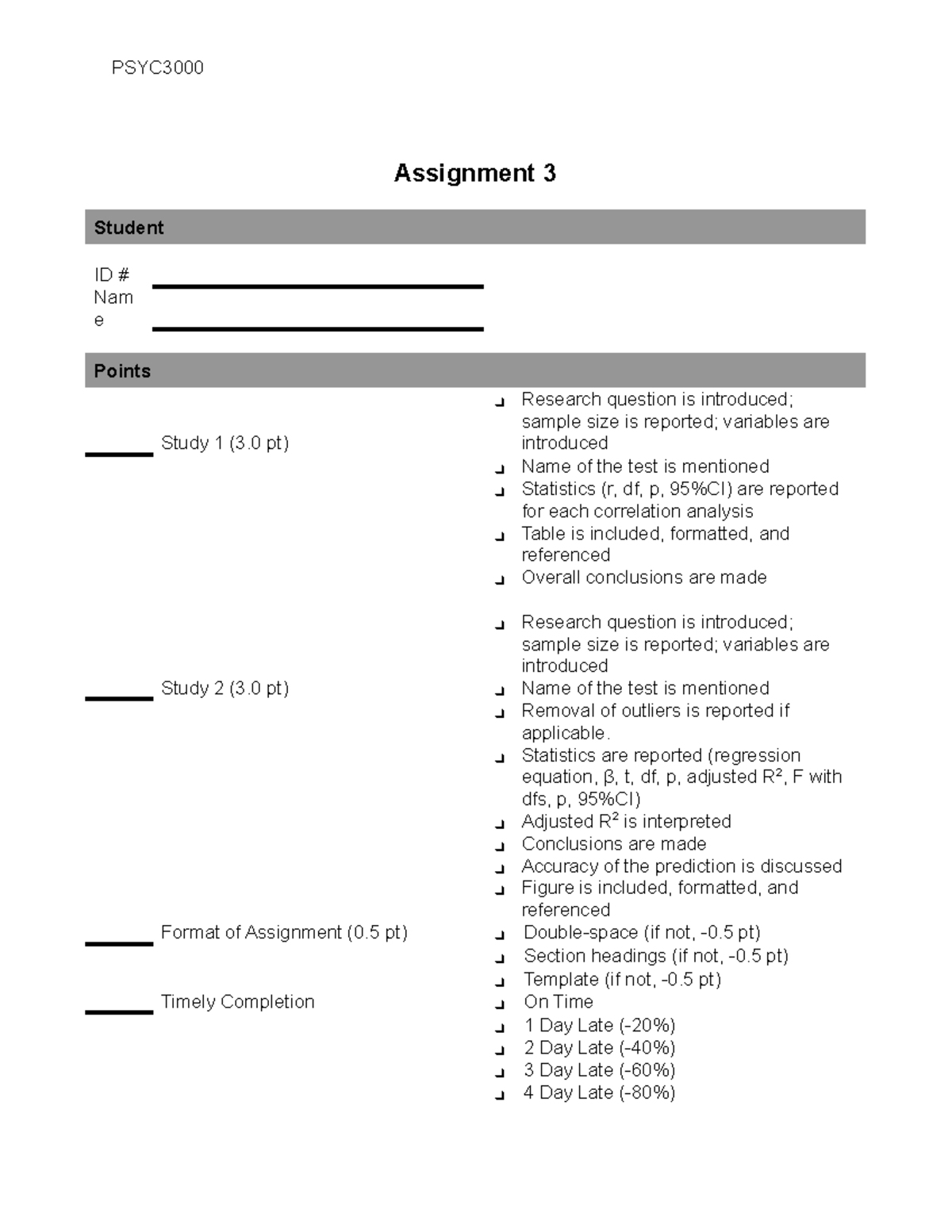 Psych 3000 - Completed Assignment 3 - 2021 - PSYC Assignment 3 Student ...