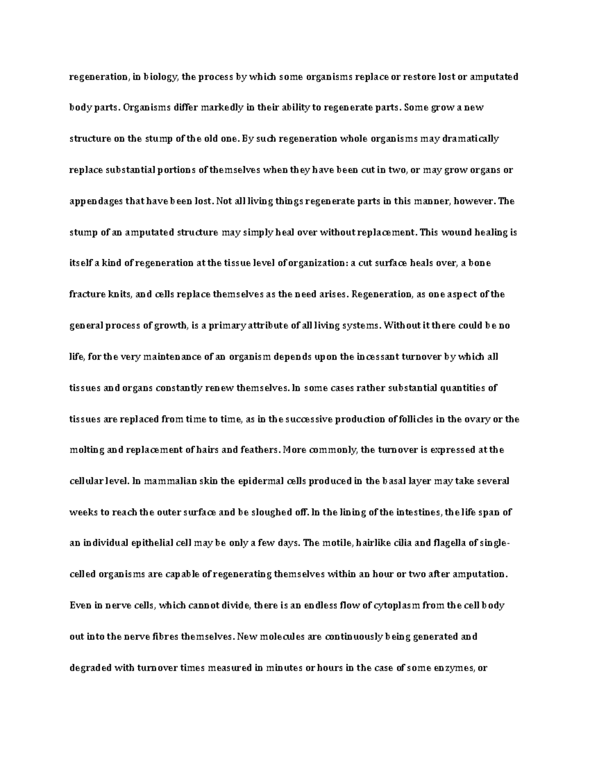 Regeneration - 20 notes - regeneration, in biology, the process by ...