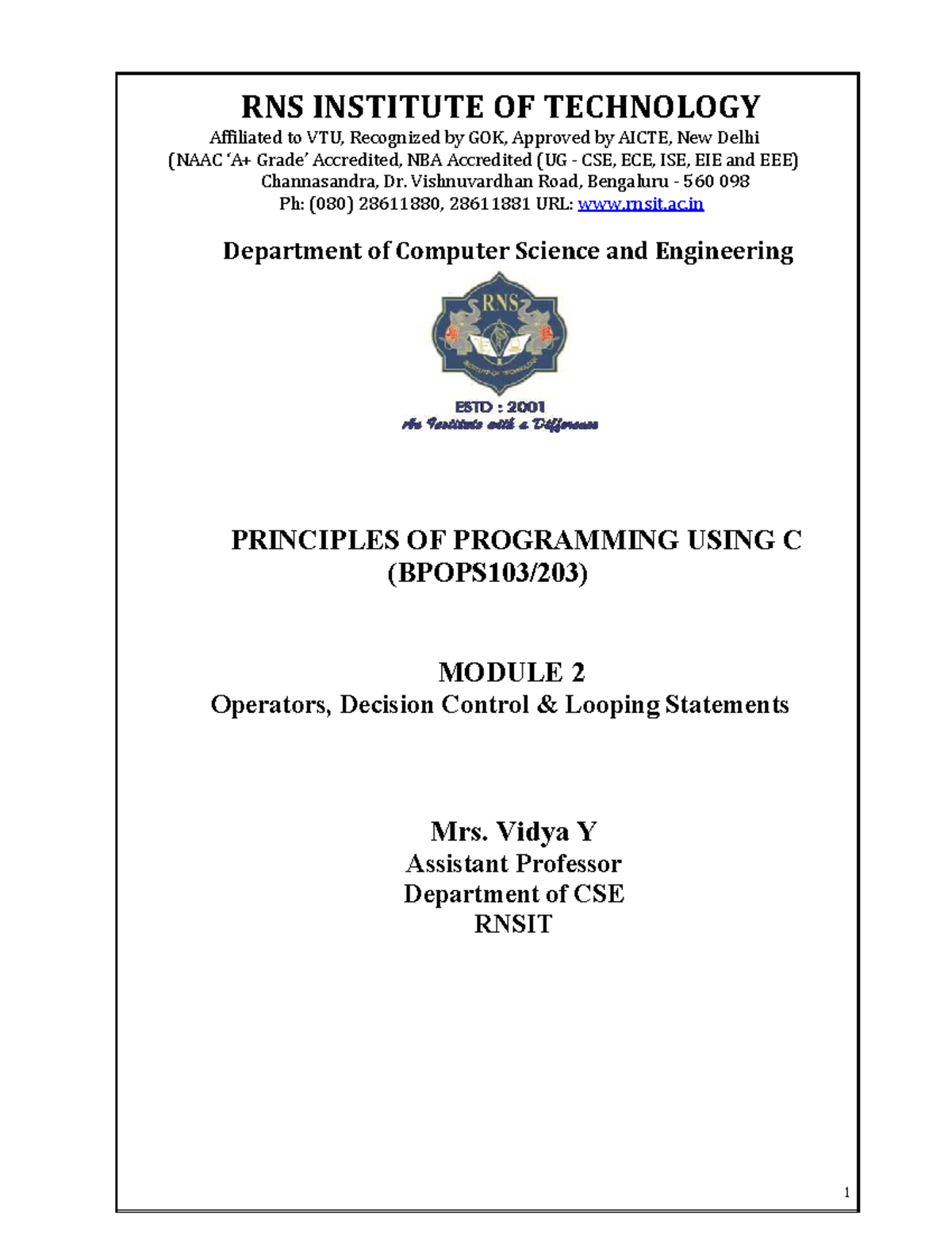 Module 2 POP - pop m2 - RNS INSTITUTE OF TECHNOLOGY Affiliated to VTU ...