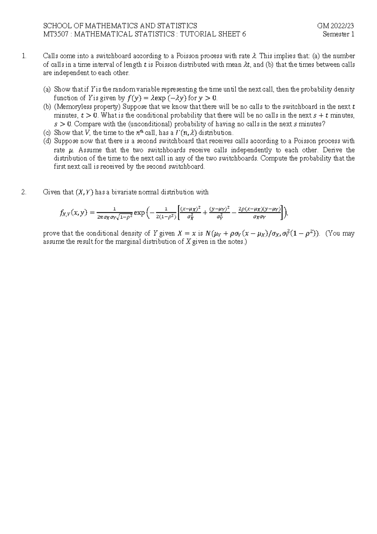 MT3507 Tutorial 6 - SCHOOL OF MATHEMATICS AND STATISTICS GM 2022 ...