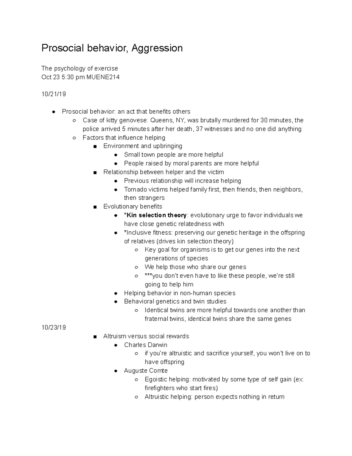 PSYC3 Prosocial behavior, Aggression - Prosocial behavior, Aggression The psychology of exercise ...