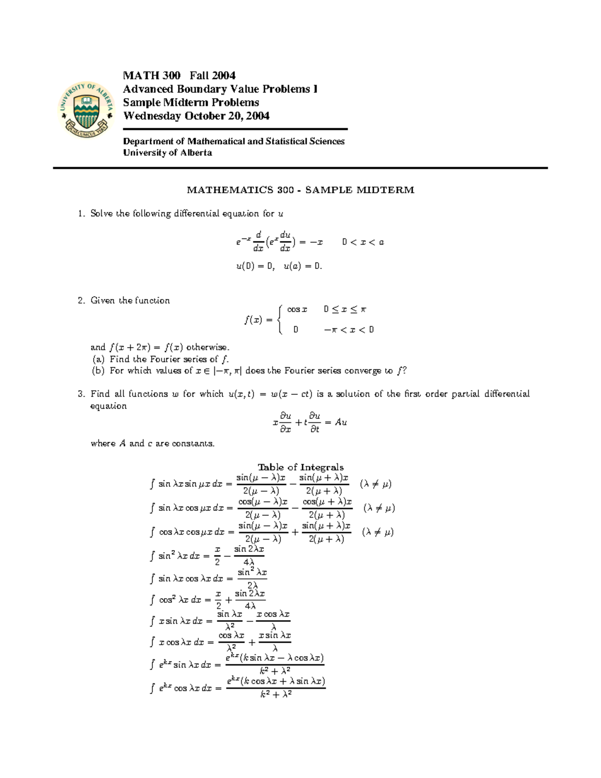 Mid-sample - Mid-sample - MATH 300 Fall 2004 Advanced Boundary Value ...