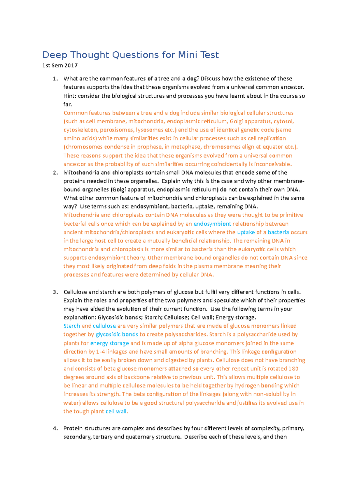 Exam 2017, questions and answers - Deep Thought Questions oor Mini Test ...