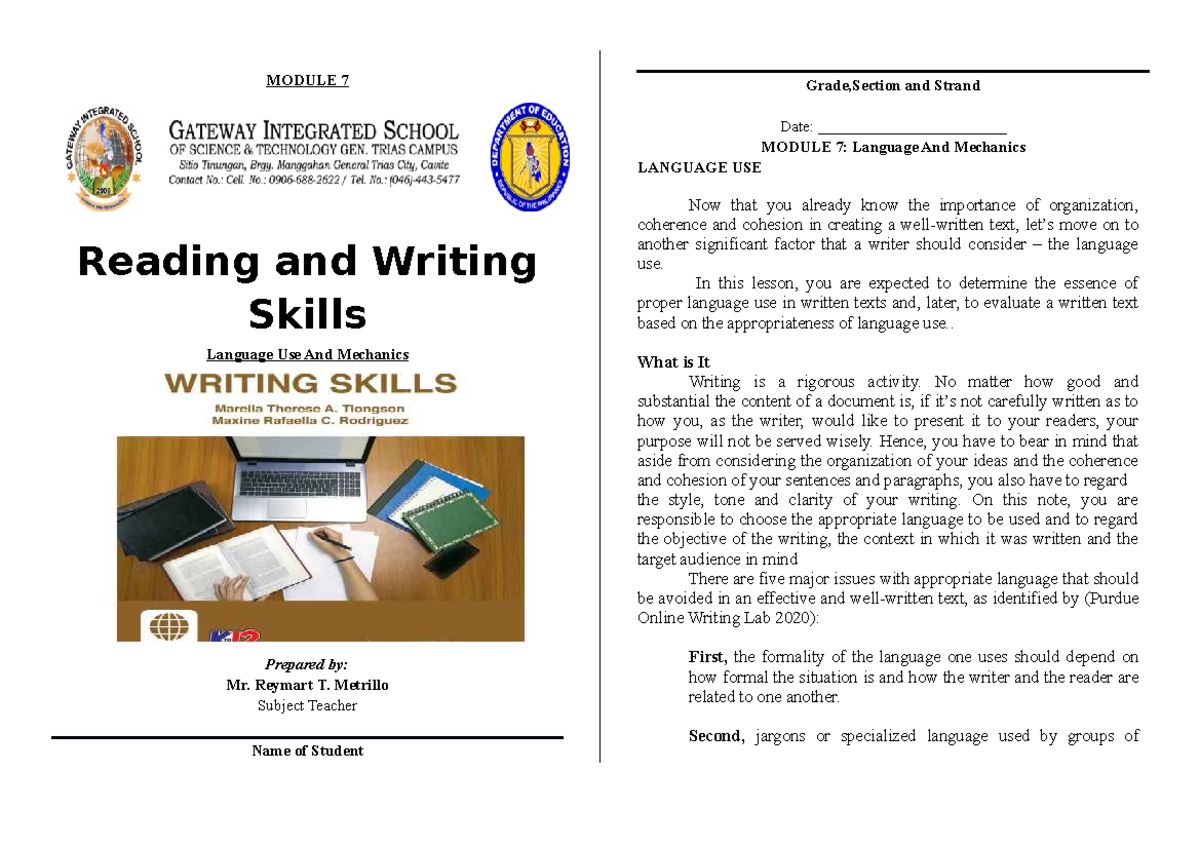 Reading and Writing Skills Module 7/ School Year 2021-2022/ From ...