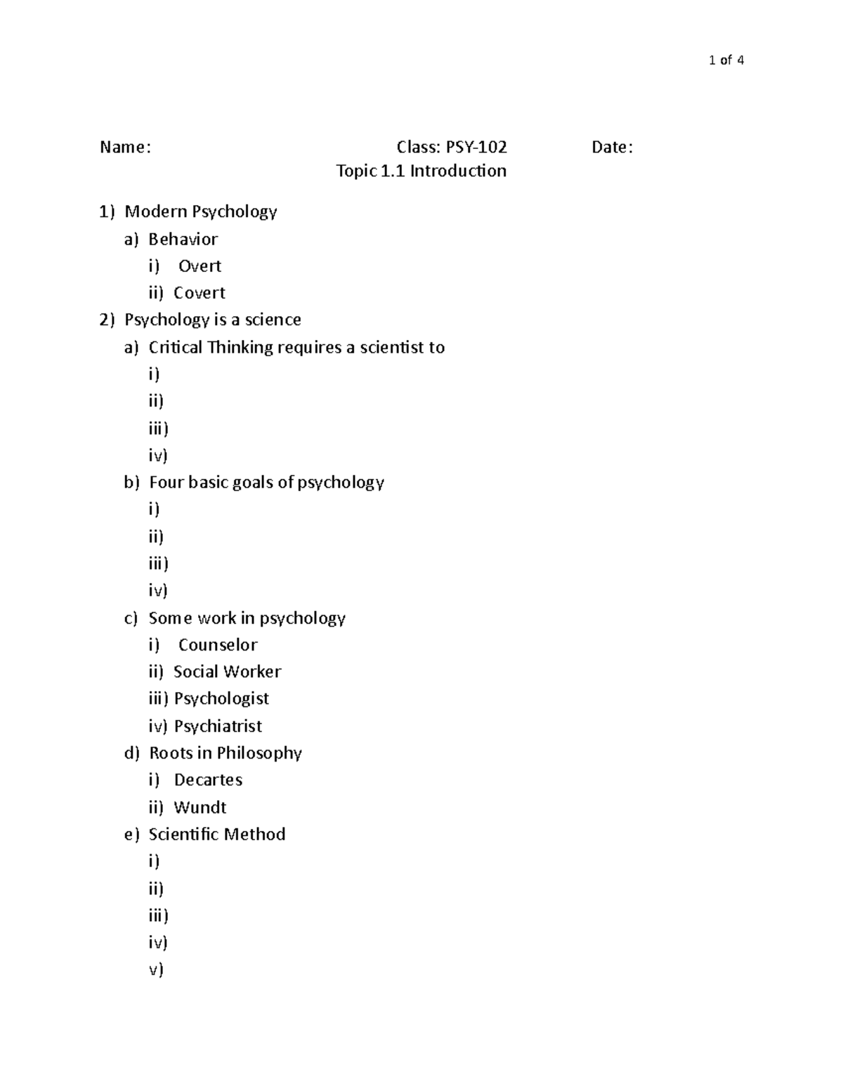 Topic 1.1 Outline: Modern Psychology - PSY-102 - GCU - Studocu