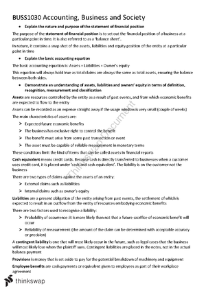 BUSS1030-Final-Note - BUSS1030 Final Notes - 1. The Accounting System ...