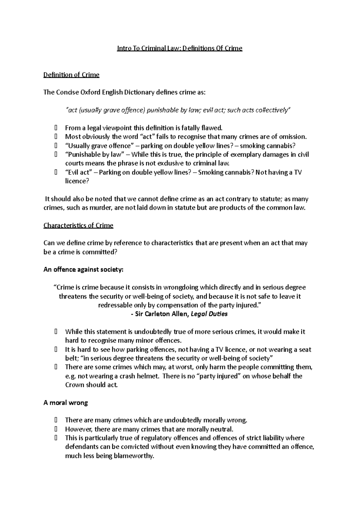 Intro To Criminal Law - Lecture notes 1 - Intro To Criminal Law ...