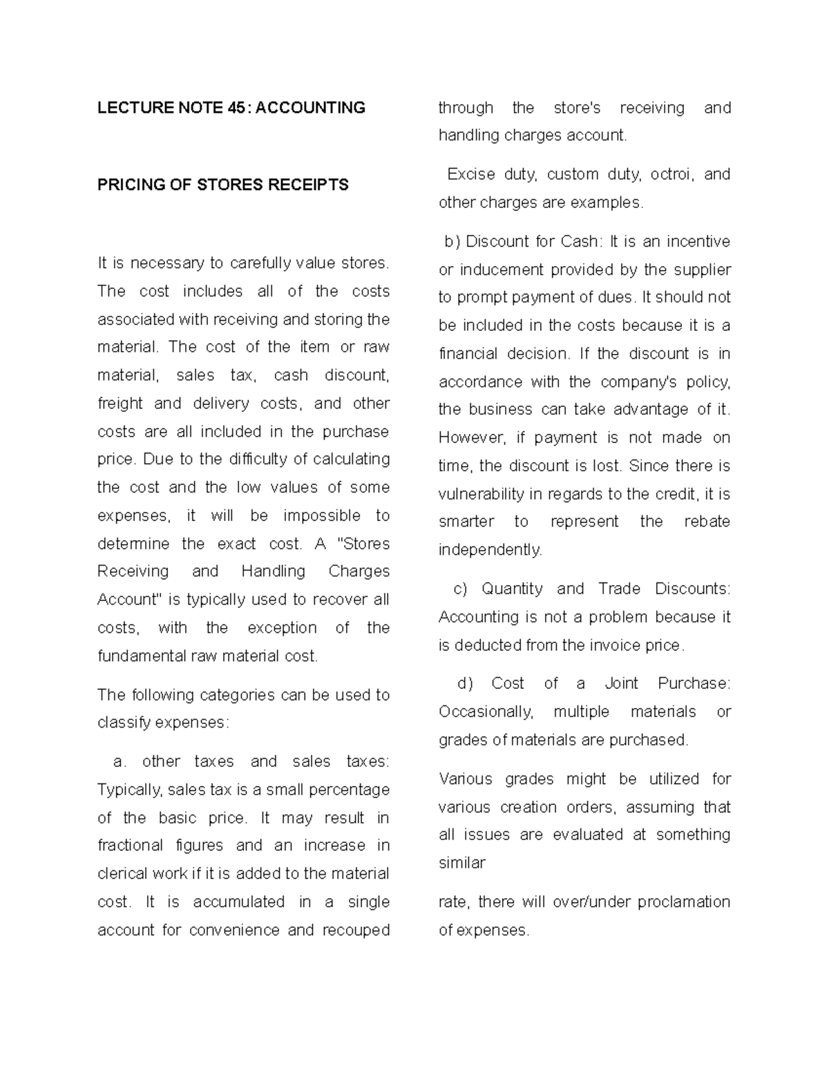 Lecture Note 45 Accounting - LECTURE NOTE 45: ACCOUNTING PRICING OF ...