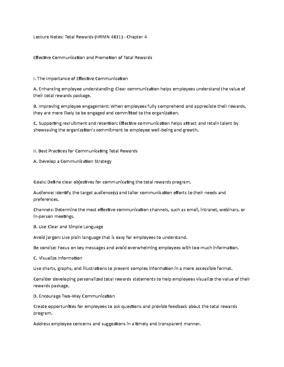Total Rewards (HRMN 4831) - Chapter 4 - Lecture Notes: Total Rewards ...