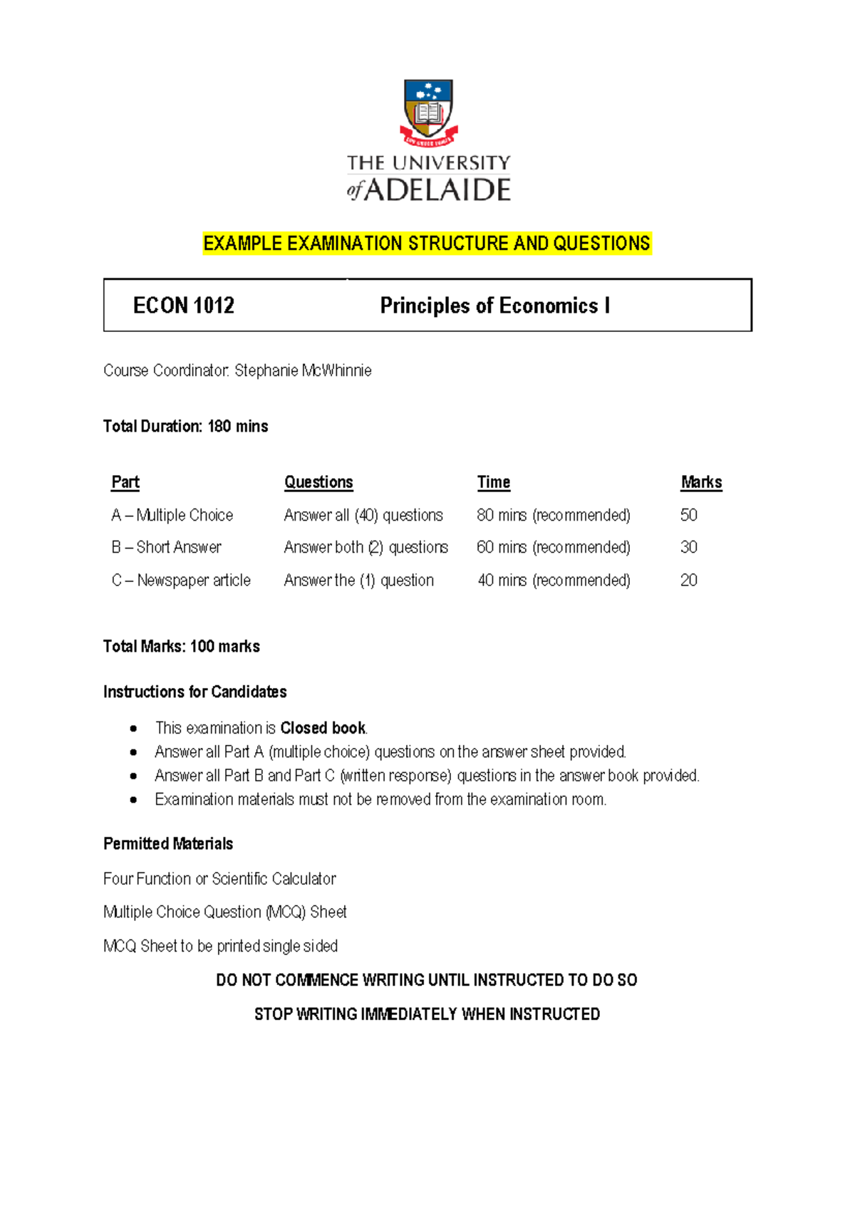ECON 1012 sample exam 2023 - ECON 1012 Cover Page Template EXAMPLE ...