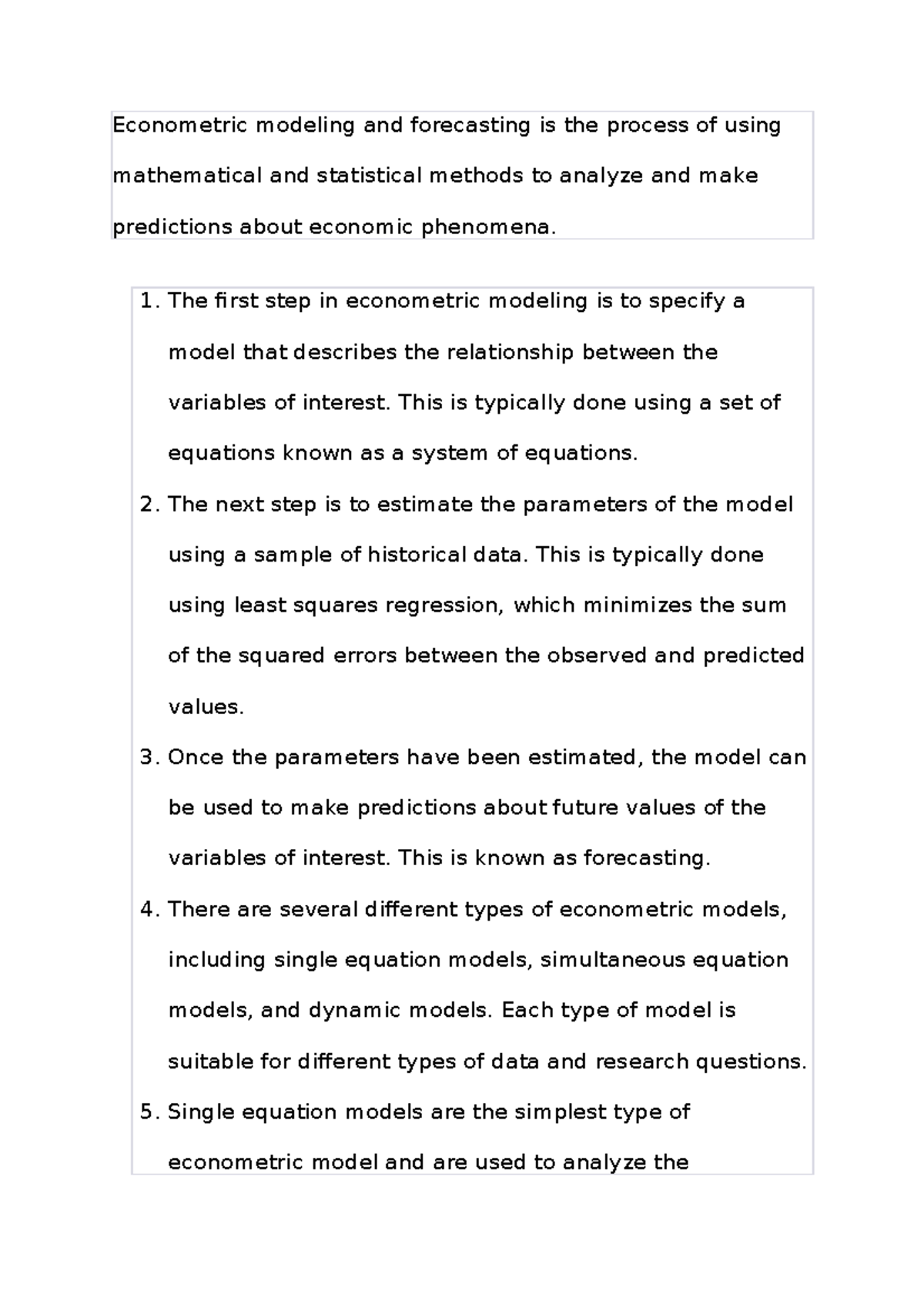 Econometric Modeling And Forecasting The First Step In Econometric