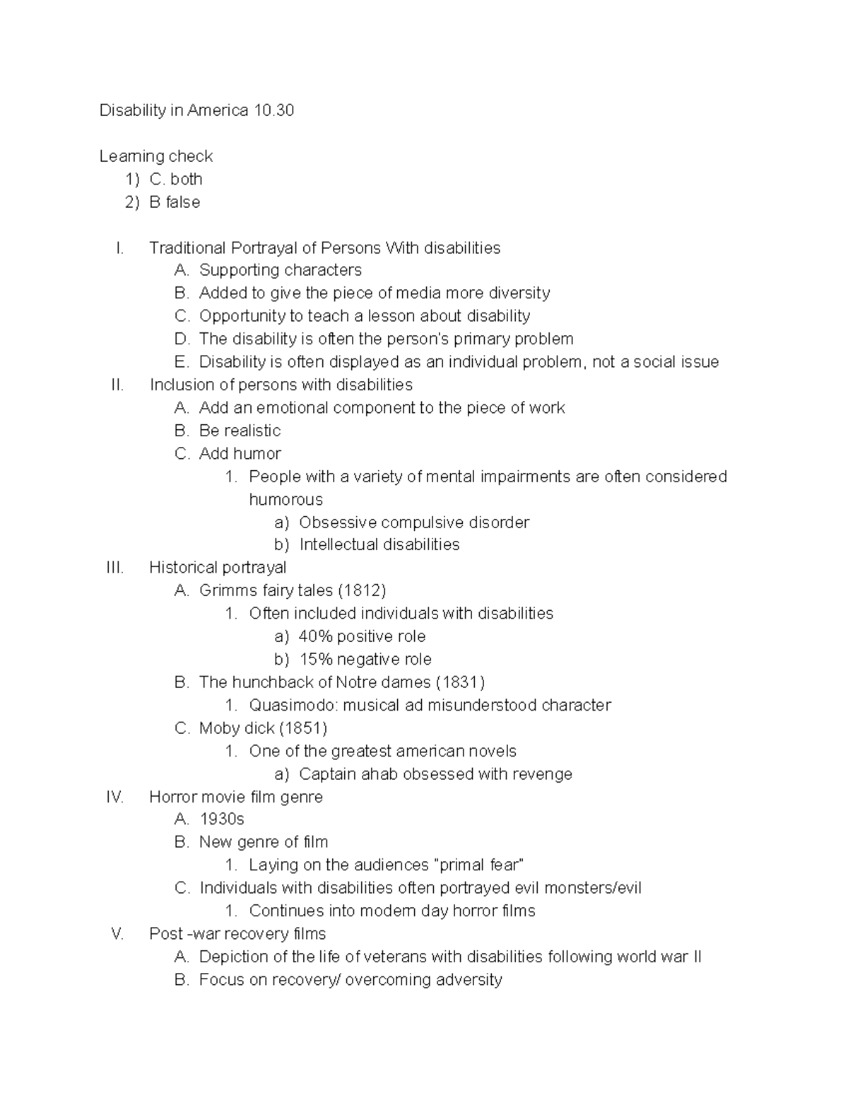 Disibility in the media - Disability in America 10. Learning check 1) C ...