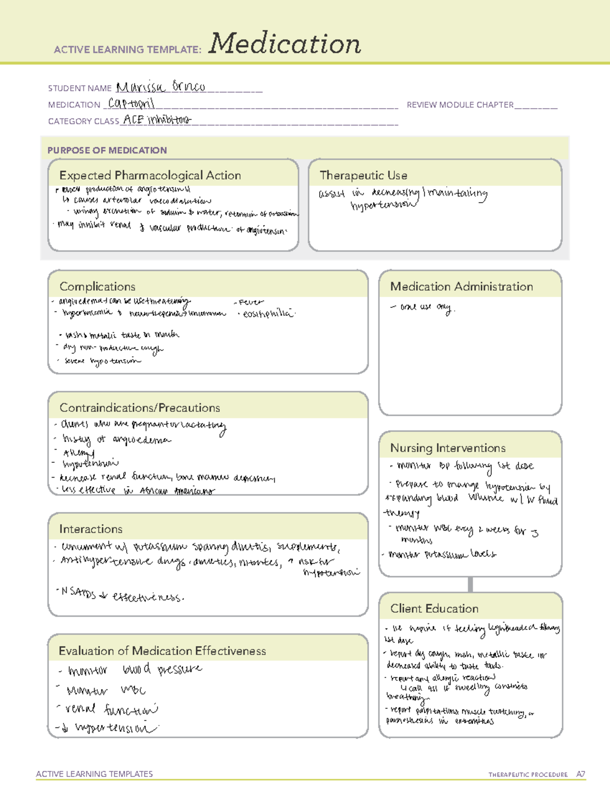 Ace Inhibitors - Template for cardiovascular meds - ACTIVE LEARNING ...