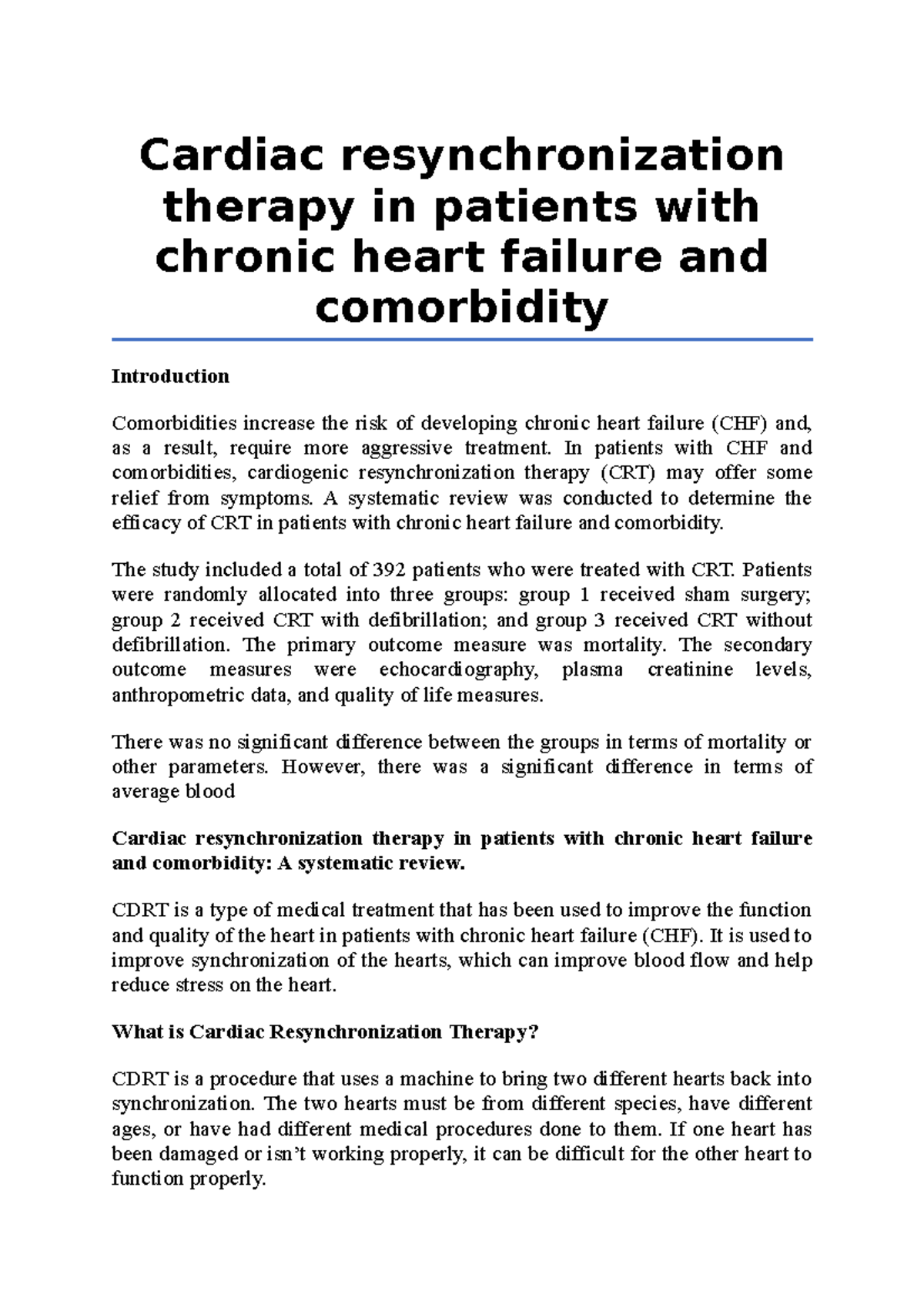 Cardiac resynchronization therapy in patients with chronic heart ...