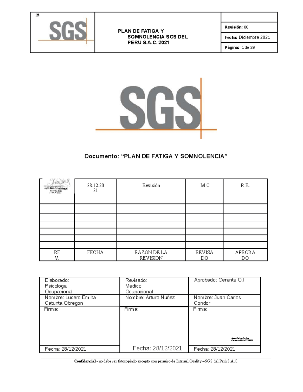 SGS - Programa DE Control DE Fatiga Y Somnolencia - itt PLAN DE FATIGA Y SOMNOLENCIA SGS DEL ...