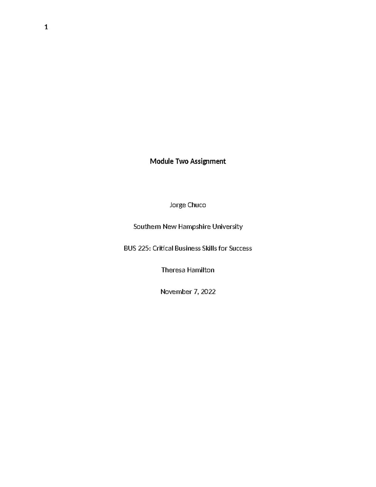 BUS225 Module Two Assignment - 1 Module Two Assignment Jorge Chuco ...