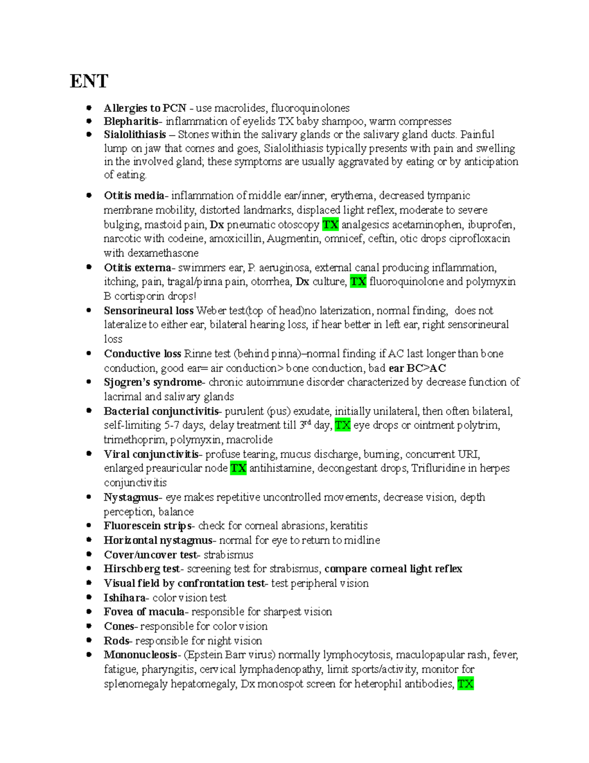 AANP study guide - ENT Allergies to PCN - use macrolides ...