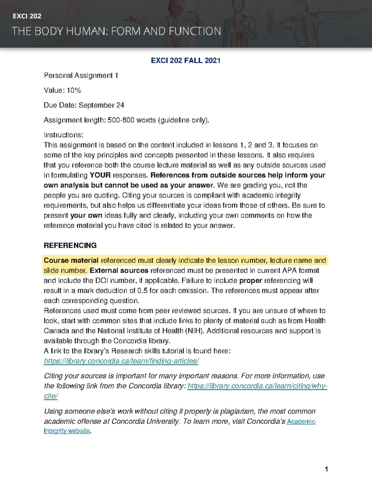 Personal Assignment 1 Instructions - EXCI 202 FALL 2021 Personal ...