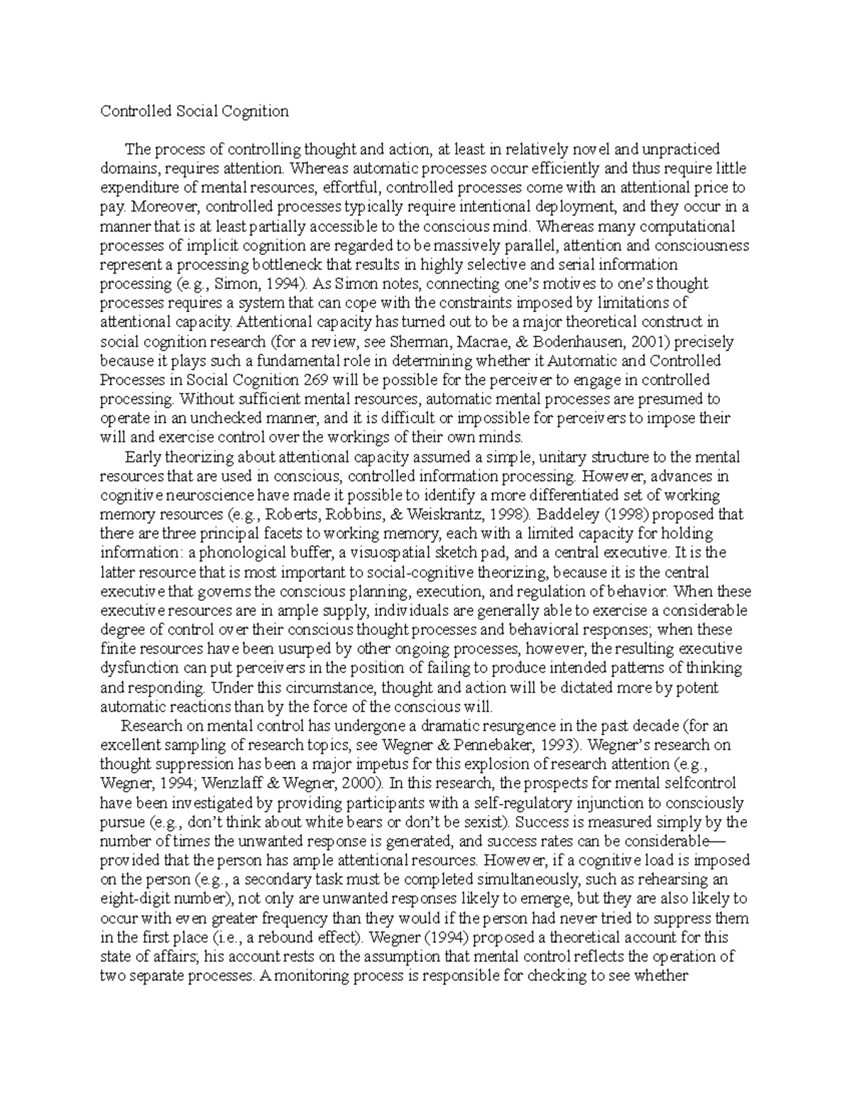 Controlled Social Cognition - Whereas automatic processes occur ...