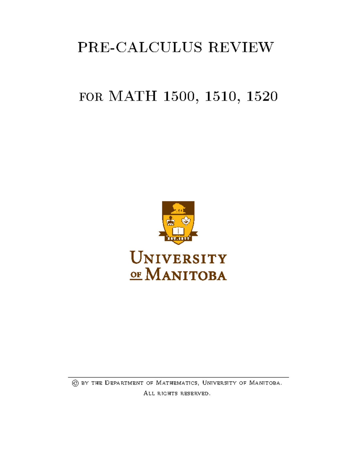 Pre calculus review - PRE-CALCULUS REVIEW for MATH 1500, 1510, 1520 ...