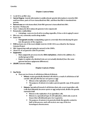 Genetics Chapter 2 Notes - Genetics Chapter 2: Chromosomes and Cellular ...