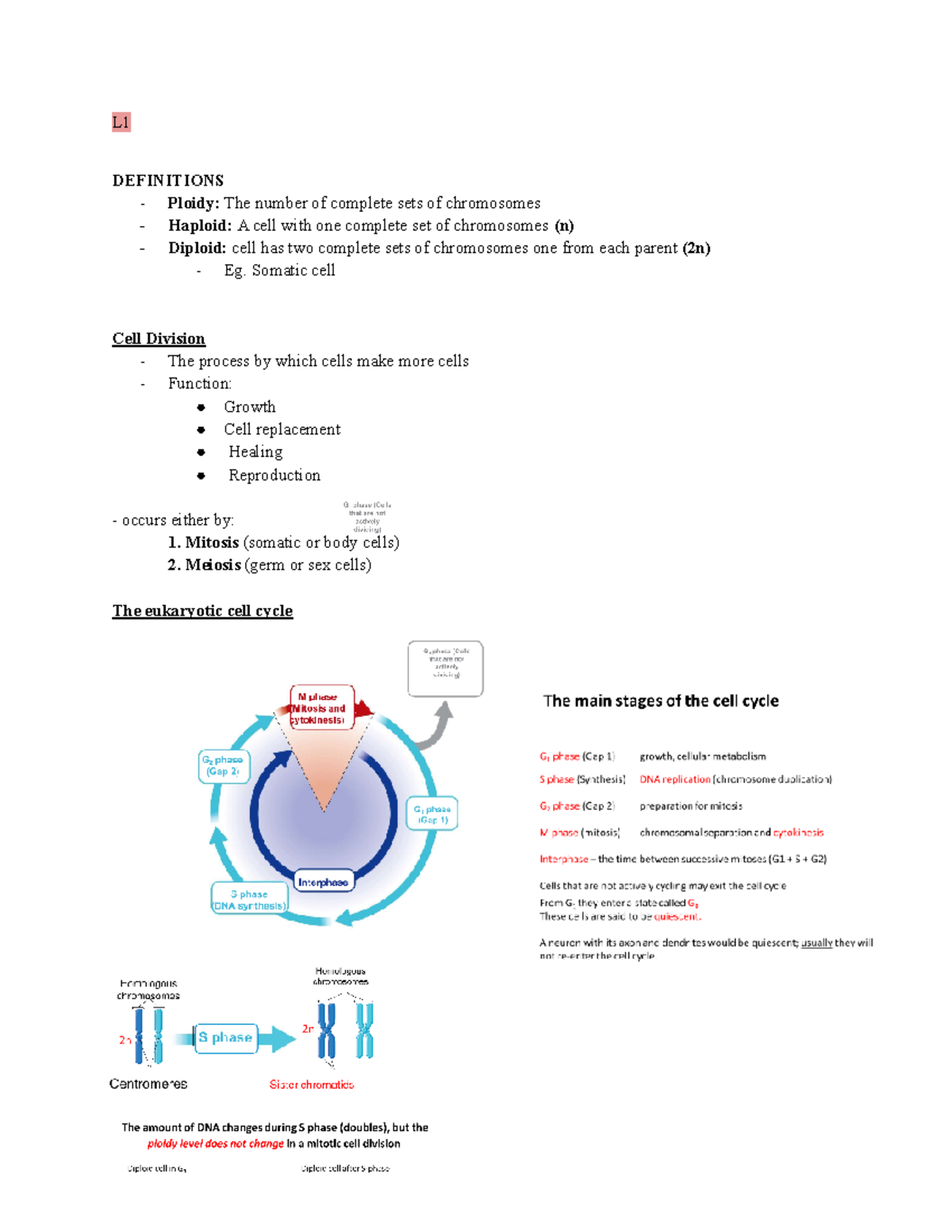 BIOL 1090 notes - class note summaries up unitil week 4 - L DEFINITIONS ...