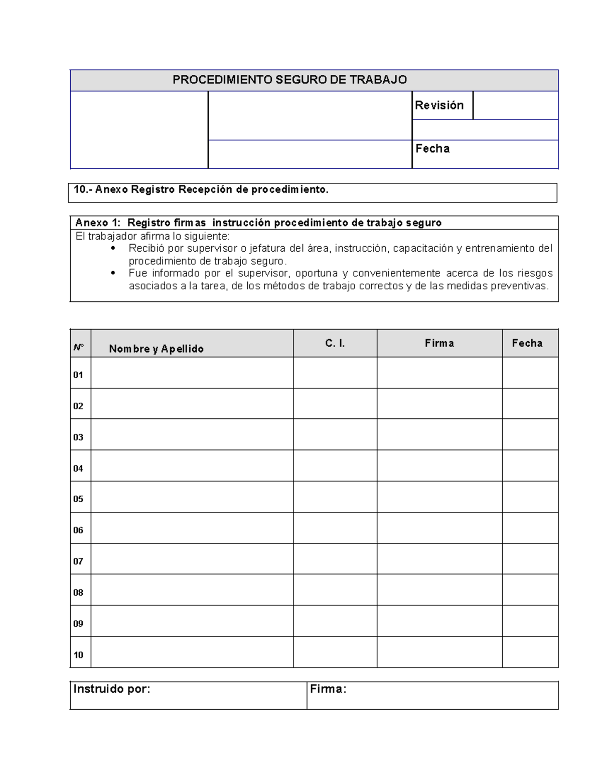Registro- Entrega-PTS procedimiento trabajo seguro - PROCEDIMIENTO ...
