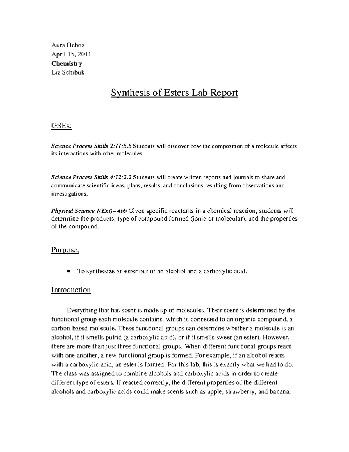 Ester lab report - NKEB08 - LiU - Studocu
