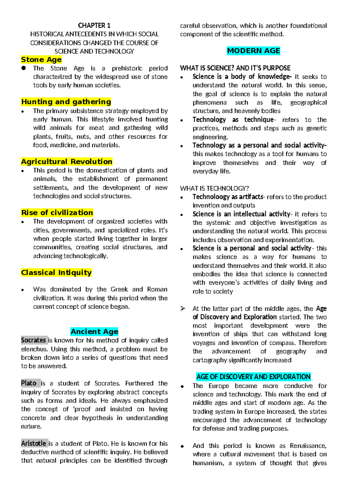 Midterm Reviewer STS - Summary Science, Technology, and Society - CHAPTER 1 HISTORICAL ...