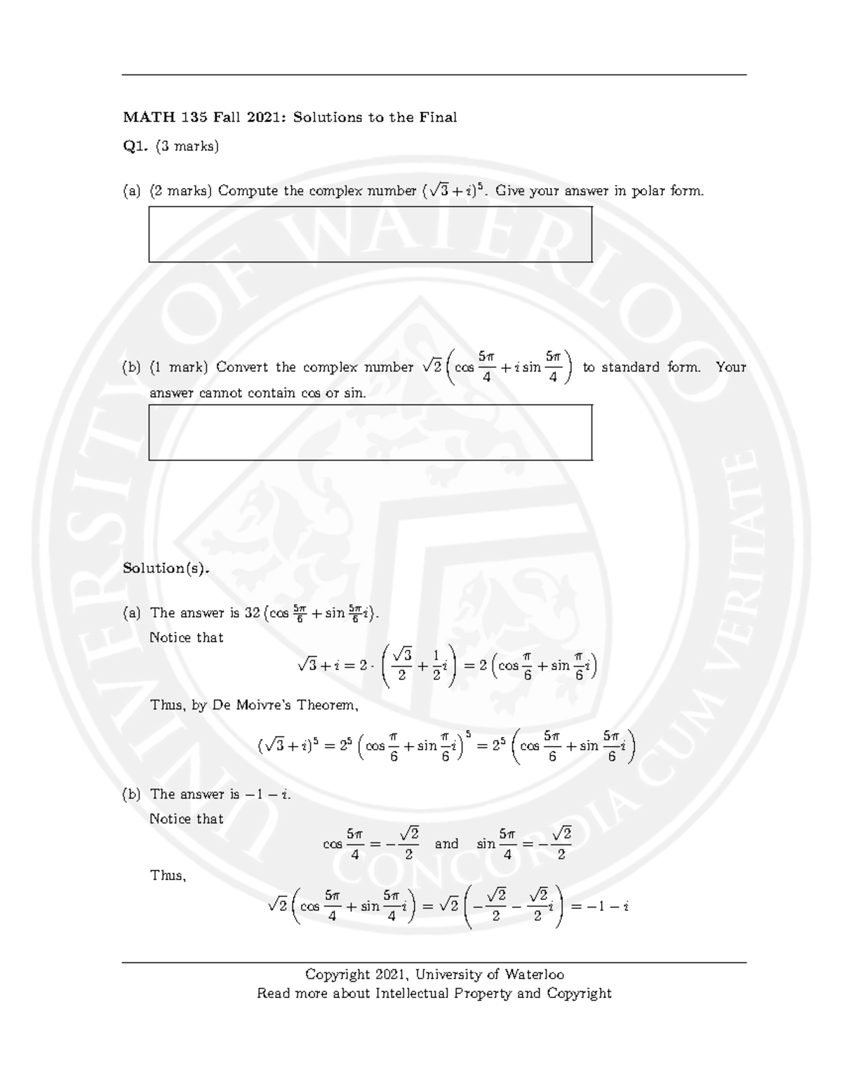 MATH 135 F21 Final - Transforming and evaluating integrals; application ...