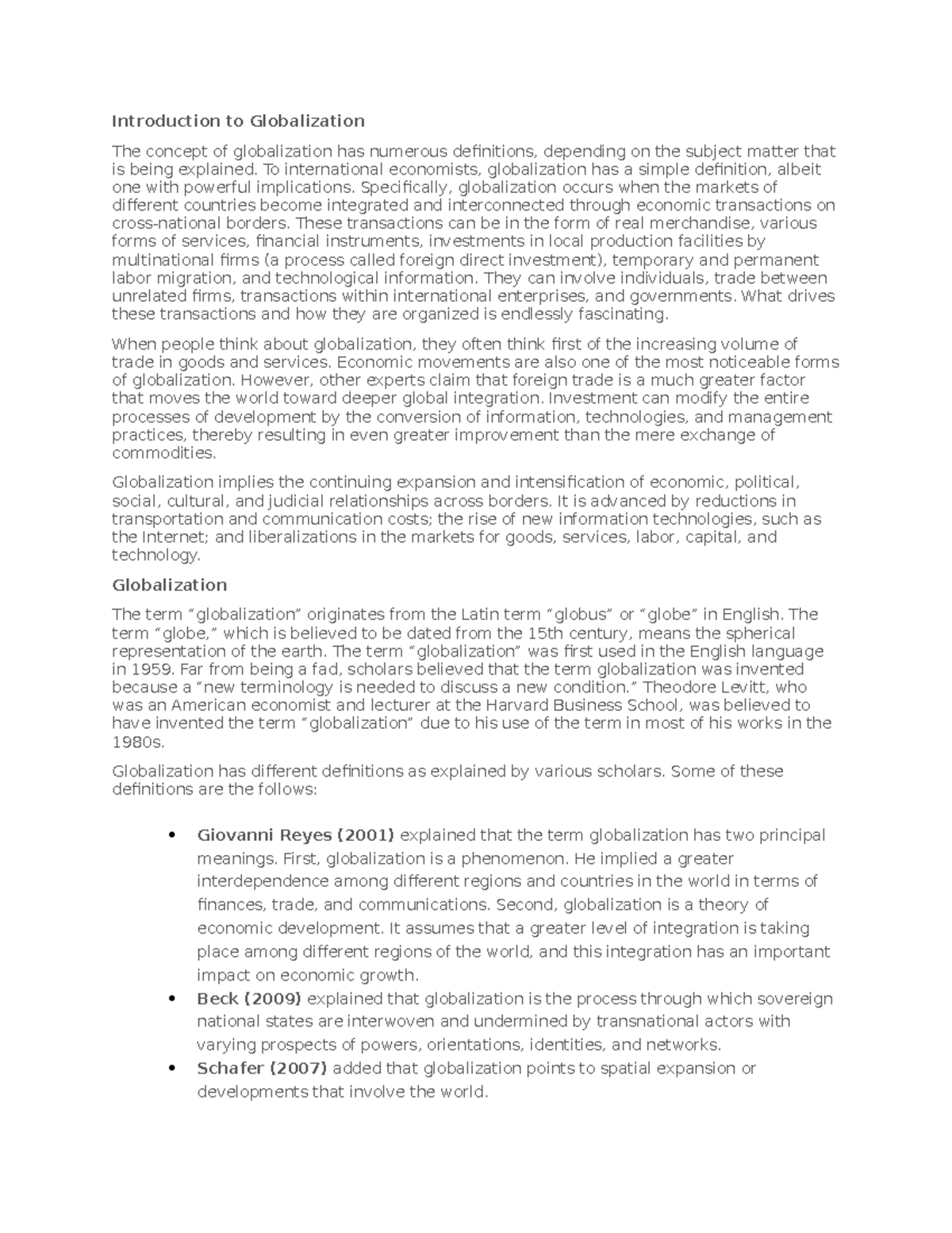 Contemporary WEEK 1 - Introduction to Globalization The concept of ...